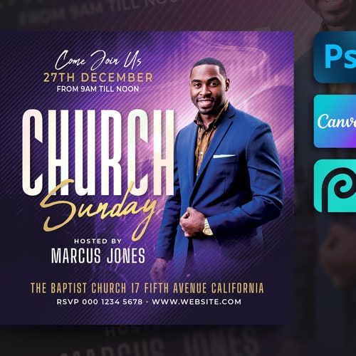 Church Flyer Template for Canva Photoshop Photopea. DIY - Etsy