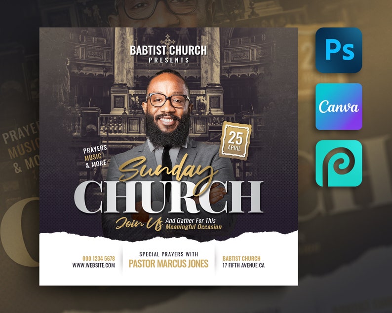 Church Flyer Template for Canva Photoshop Photopea. DIY - Etsy
