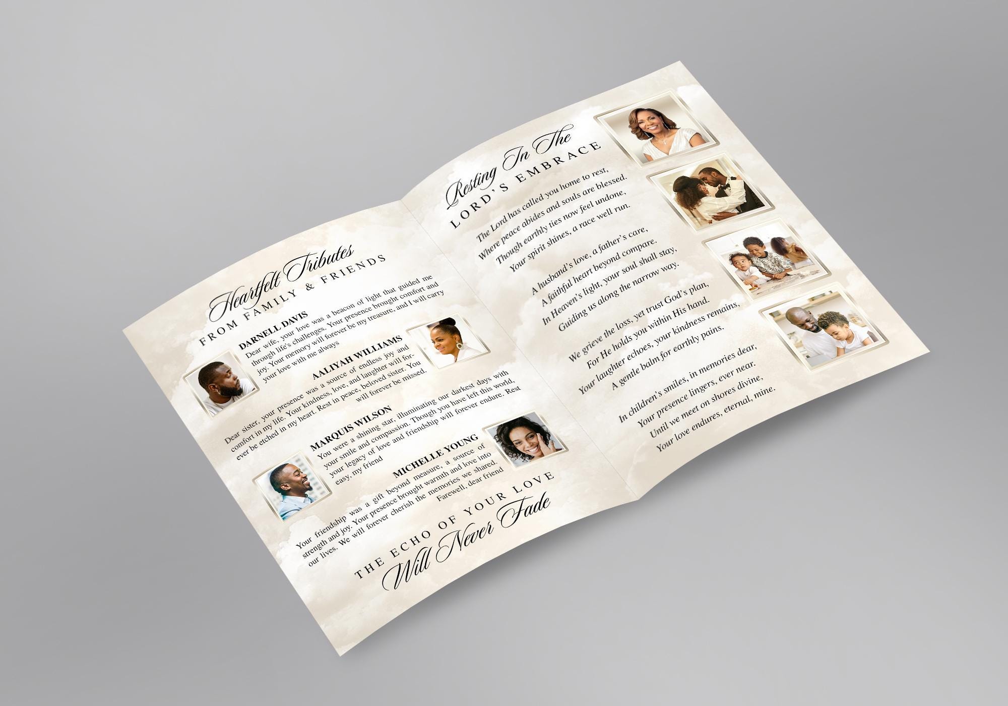 Elegant Beige Funeral Program (8 Pages) in Loving Memory Obituary ...