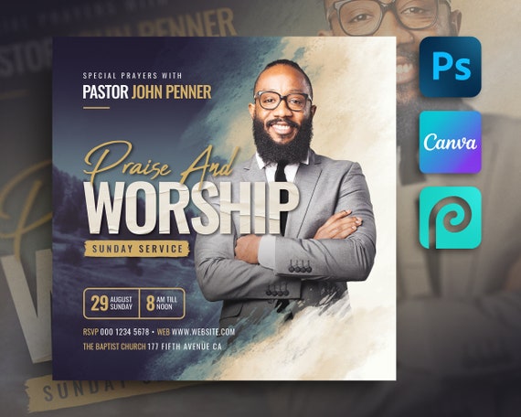 Church Flyer Template for Canva Photoshop Photopea. DIY - Etsy Israel