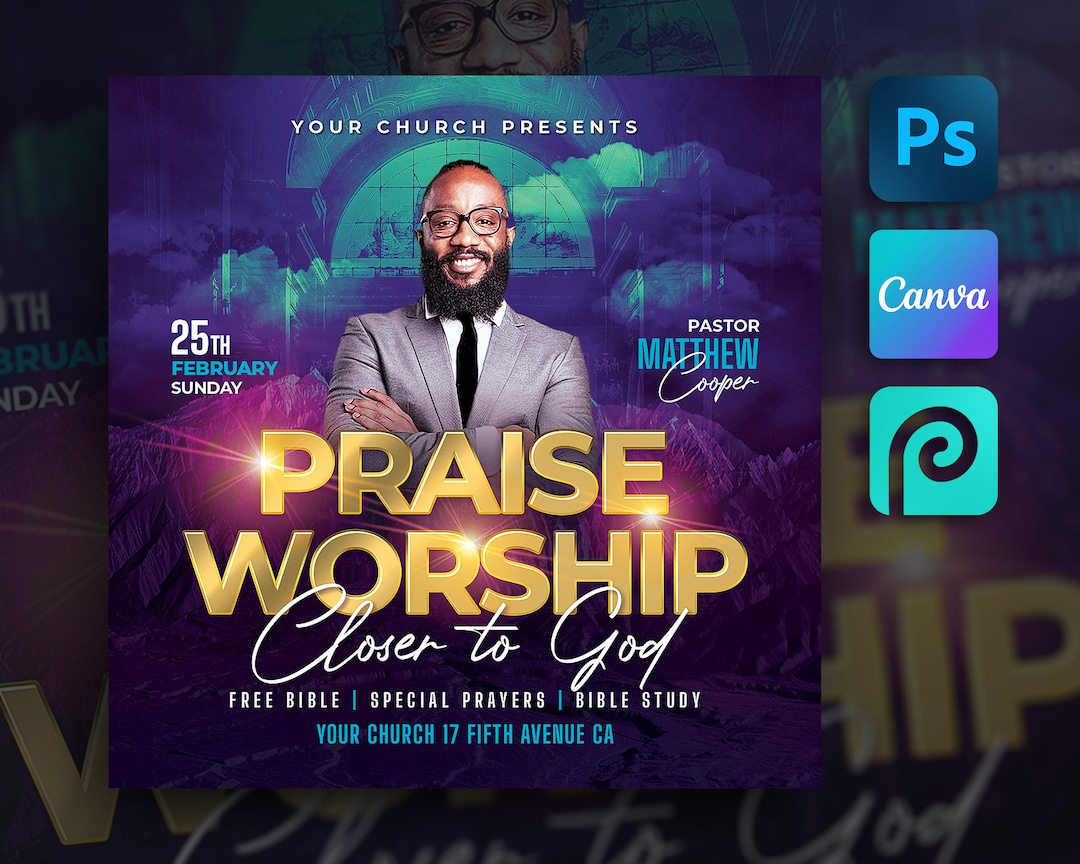 Church Flyer Template for Canva & Photoshop. DIY Church Conference ...