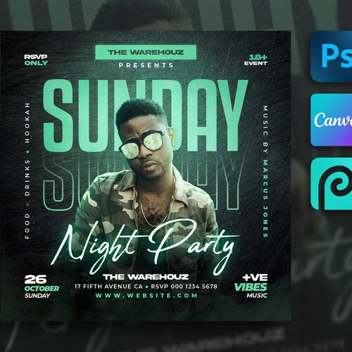 Club Party Flyer Template for Canva Photoshop DIY Event - Etsy