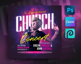 Church Flyer Template for Canva & Photoshop. DIY Church - Etsy
