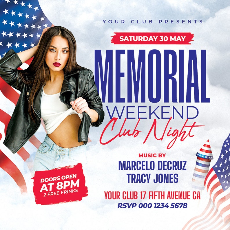 Memorial Day Party Flyer Template for Canva Photoshop DIY - Etsy