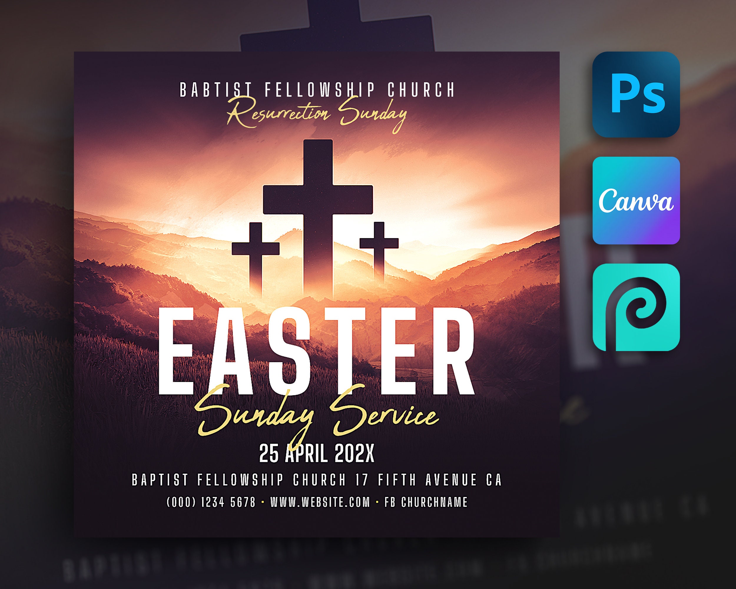 Easter Sunday Church Flyer for Canva & Photoshop. DIY Resurrection ...