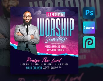 Church Flyer Template for Canva Photoshop Photopea. DIY - Etsy