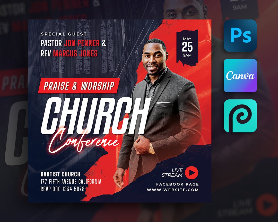 Church Flyer Template for Canva & Photoshop. DIY Church Conference ...