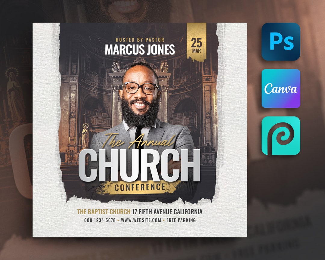 Church Flyer Template for Canva, Photoshop, Photopea. DIY Church ...