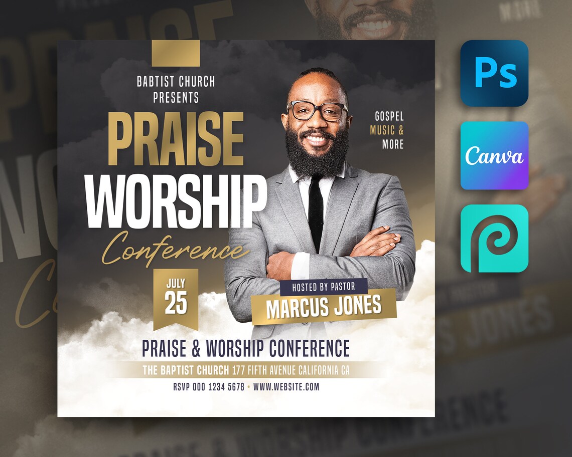 Church Flyer Template for Canva Photoshop Photopea. DIY - Etsy