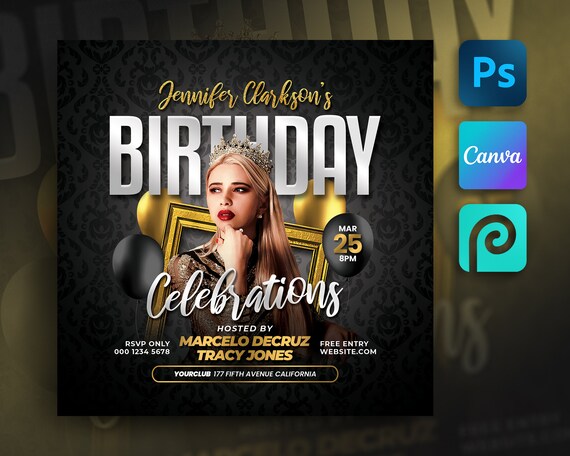 Editable Birthday Party Flyer Template for Canva Photoshop | Etsy