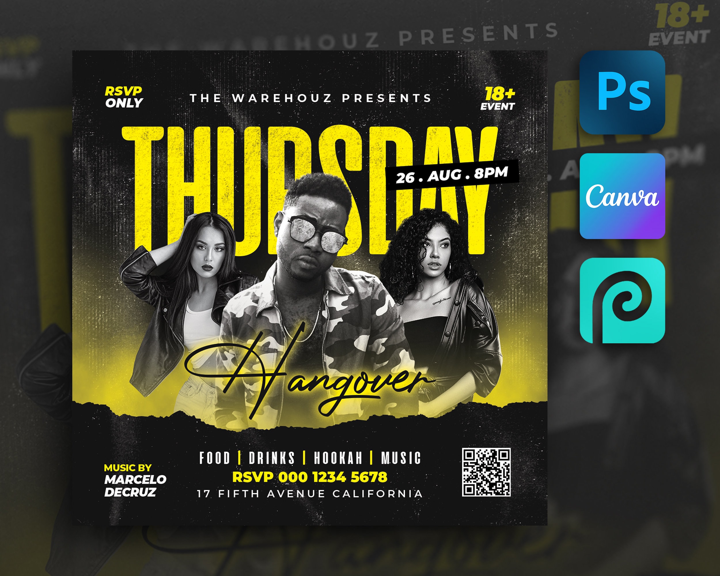 Club Flyer Template for Canva, Photoshop, DIY Event Flyer, Party Flyer ...