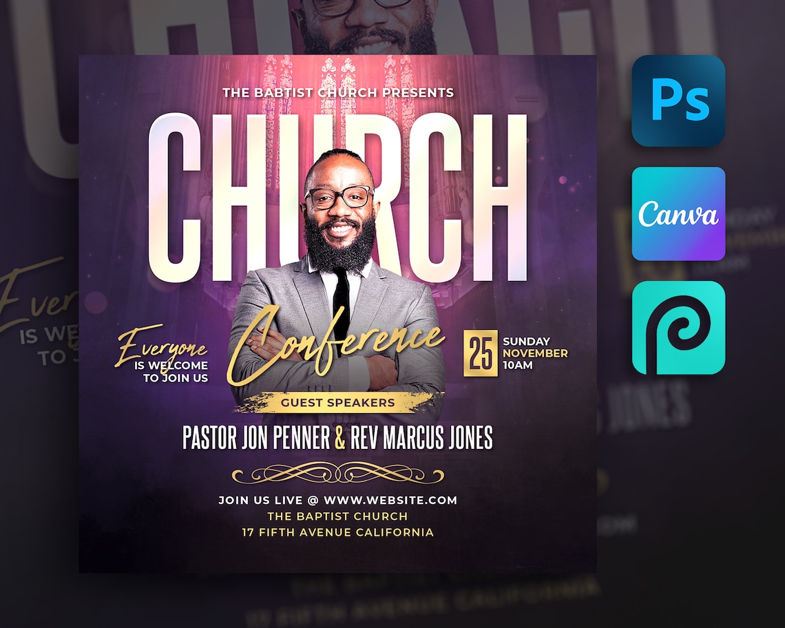 Church Flyer Template for Canva & Photoshop. DIY Church Conference ...