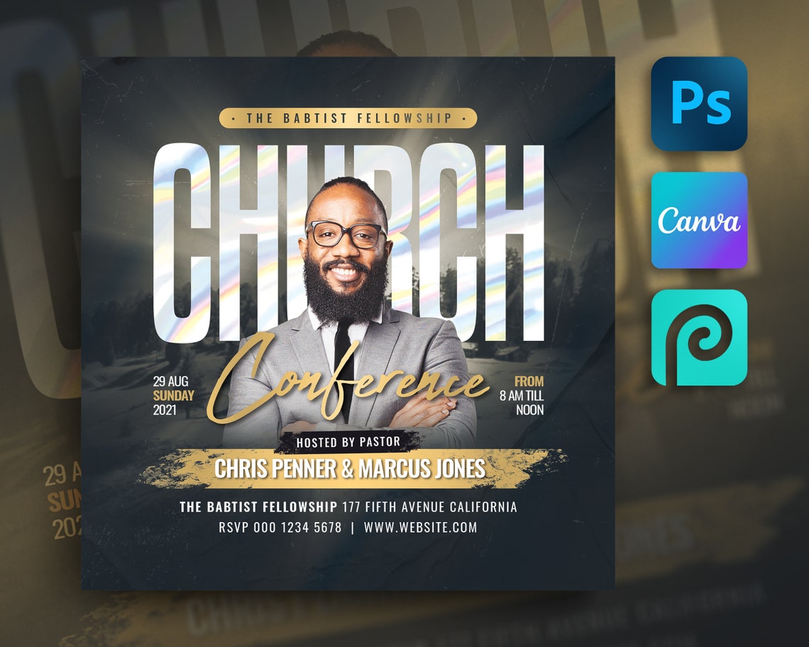 Church Flyer Template for Canva Photoshop Photopea. DIY - Etsy