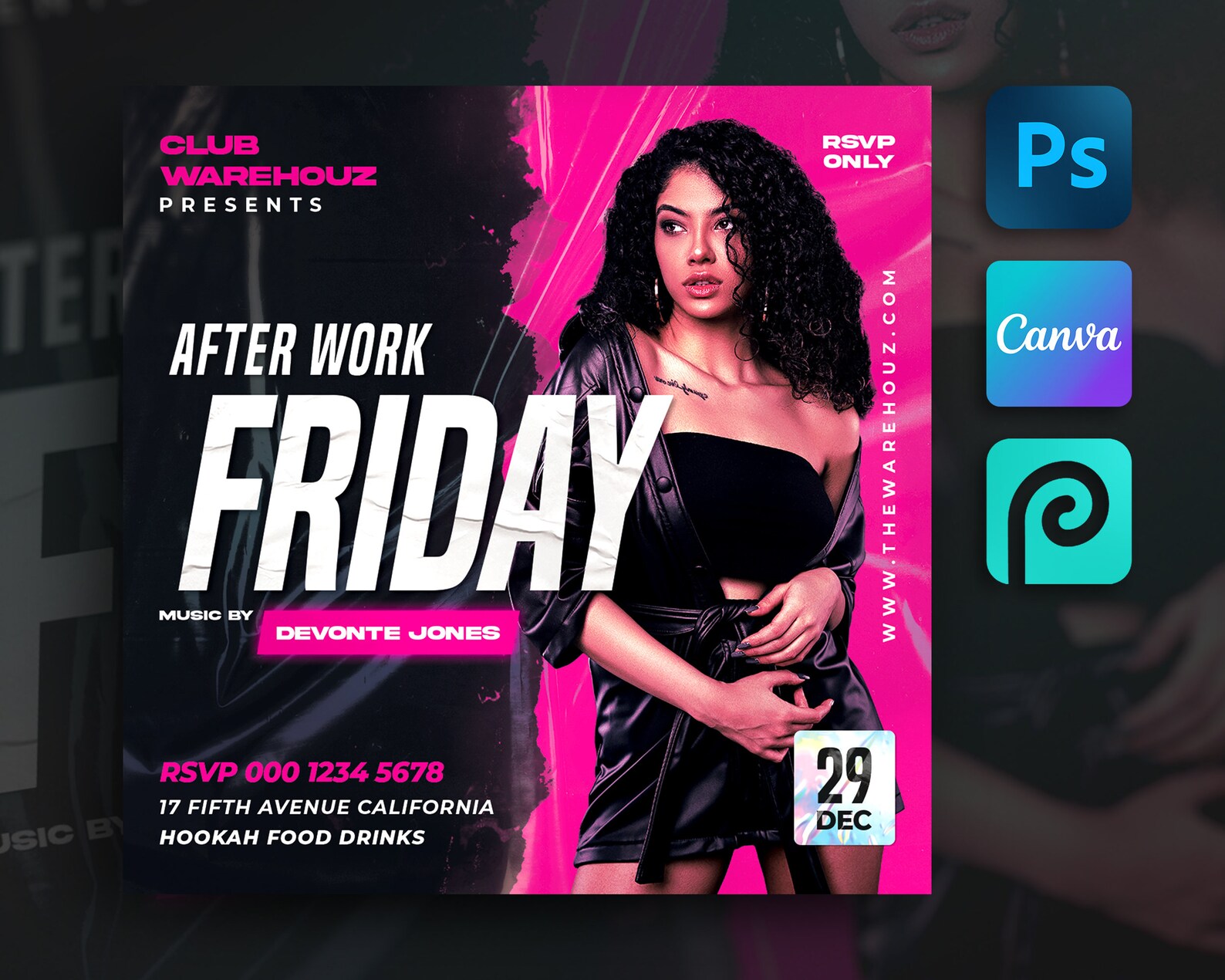 Club Party Flyer Template for Canva Photoshop DIY Event - Etsy