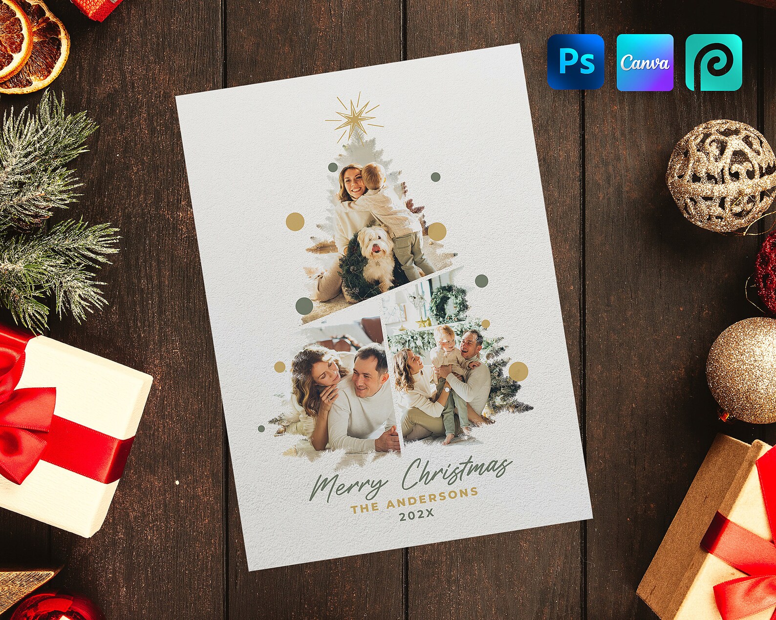 Christmas Photo Card Template for Canva & Photoshop, DIY Christmas ...