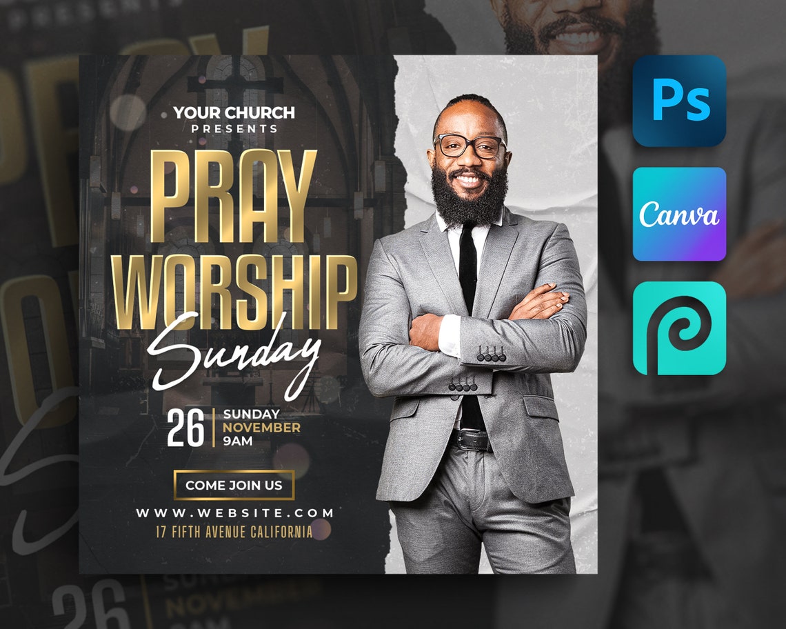 Church Flyer Template for Canva & Photoshop. DIY Church - Etsy