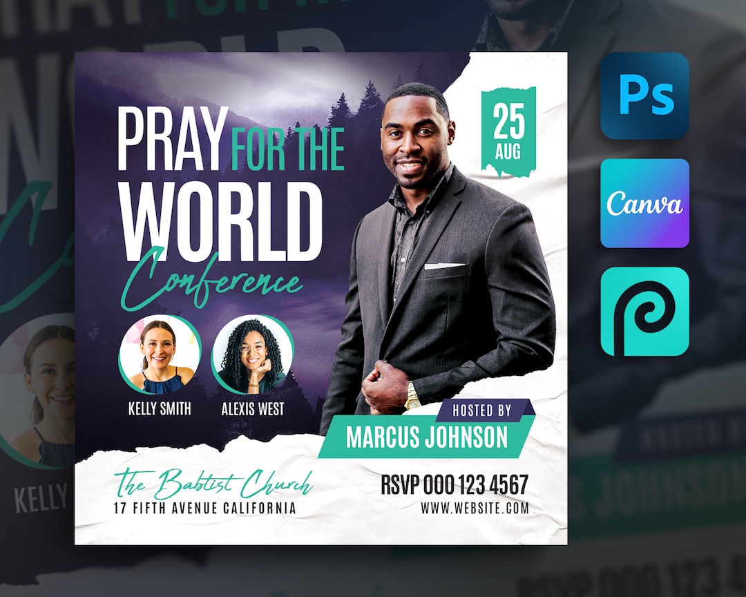 Church Flyer Template for Canva & Photoshop. DIY Church Conference ...