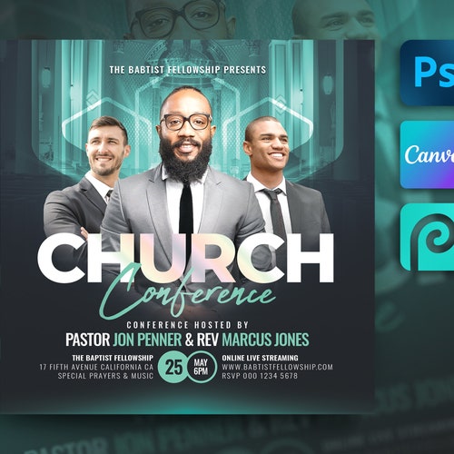 Church Flyer Template for Canva & Photoshop. DIY Church - Etsy