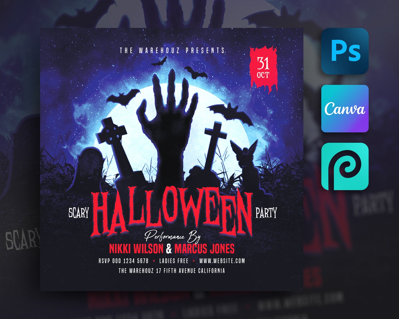 Halloween Flyer Template for Canva Photoshop. DIY Scary Event - Etsy