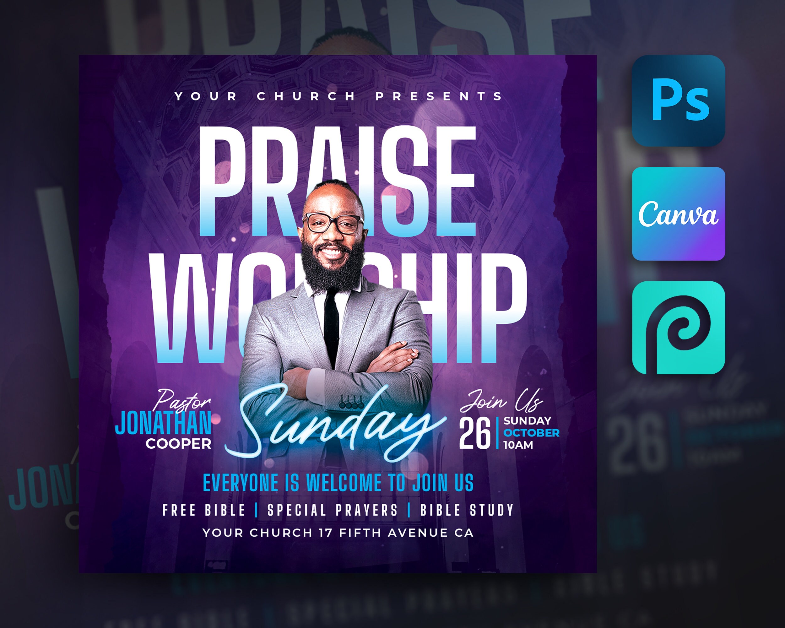 Church Flyer Template for Canva & Photoshop. DIY Church - Etsy