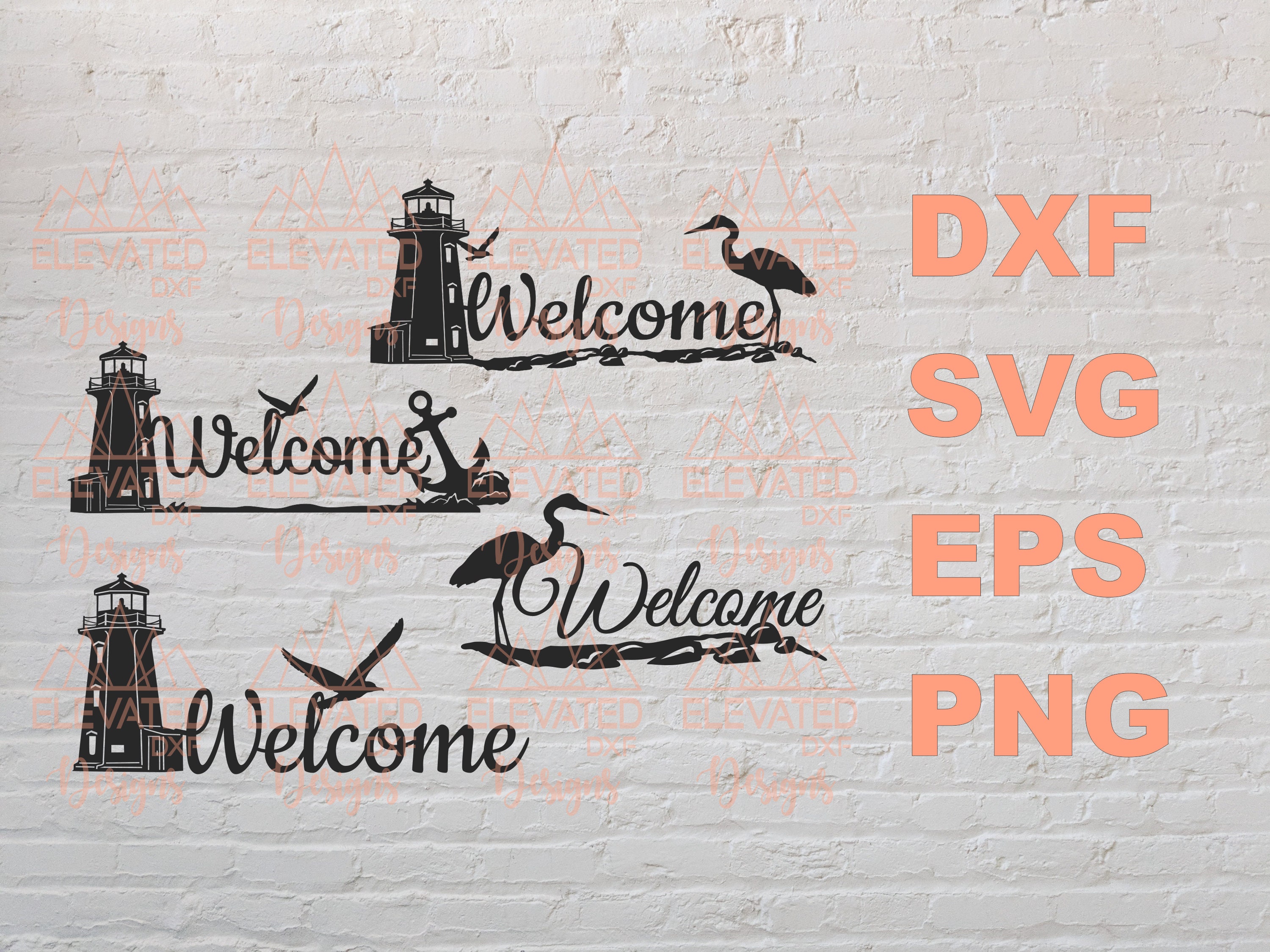 Nautical Welcome Sign Bundle DXF, Lighthouse Welcome, Blue Heron ...