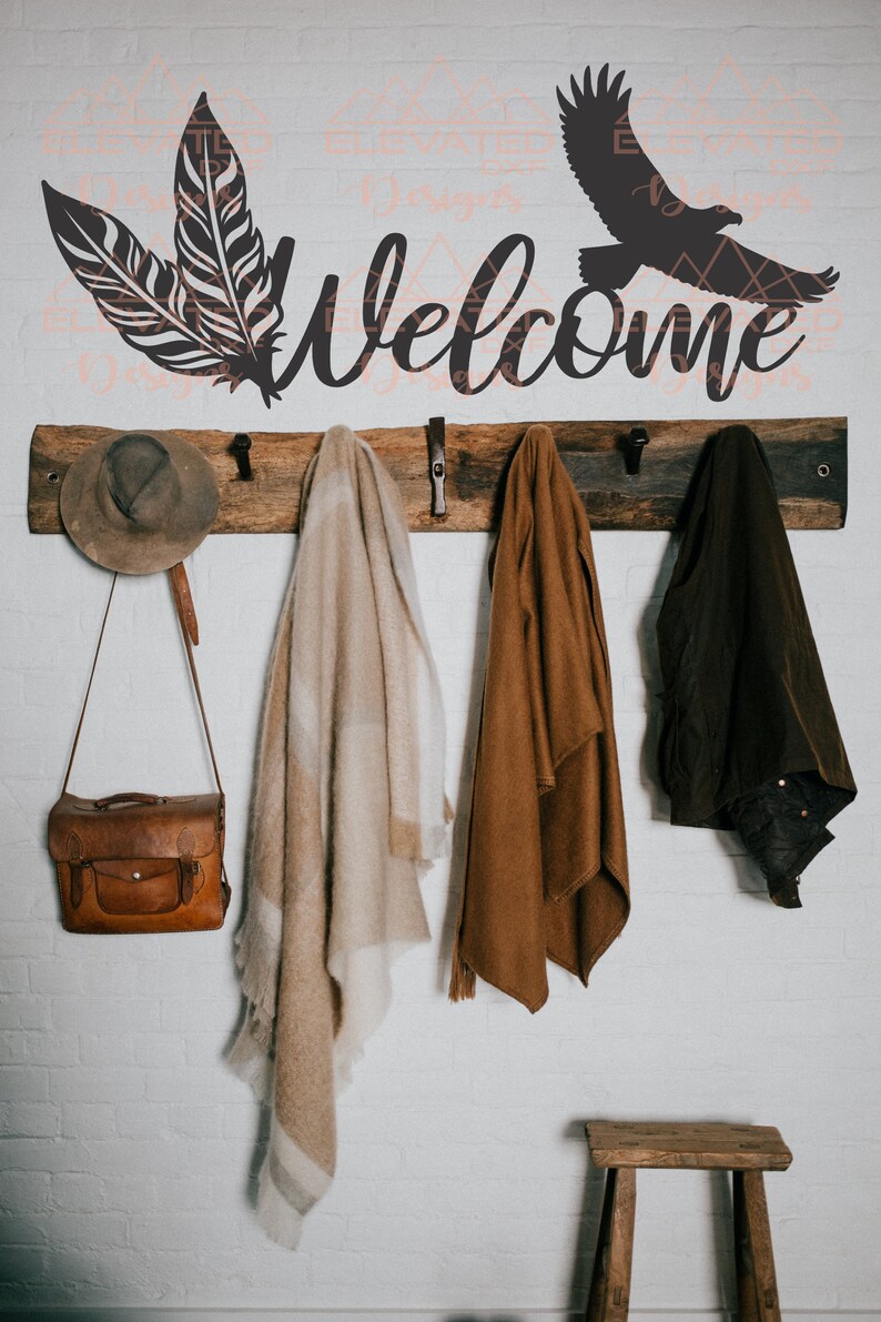Eagle/feathers Welcome Sign, Welcome Sign DXF CNC, Feathers Svg, SVG ...