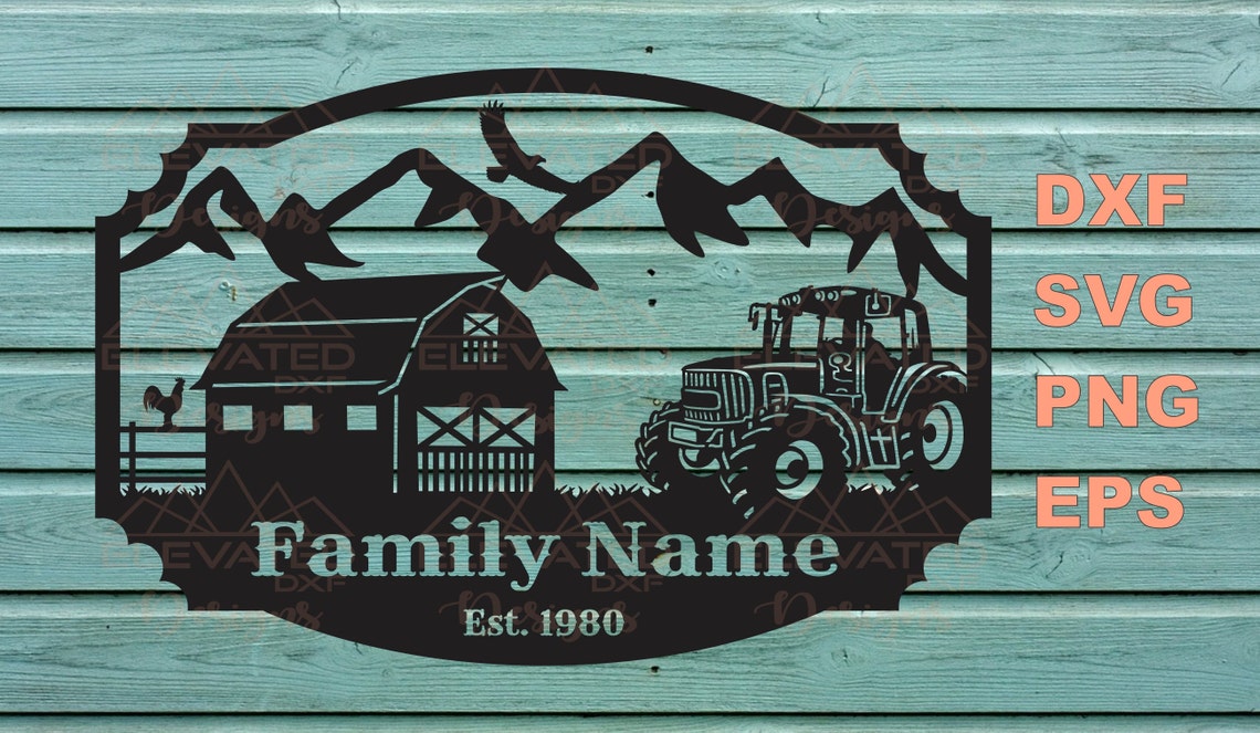 Family Farm Sign, Farm Tractor Scene DXF, Barn SVG, Farmhouse Barn ...