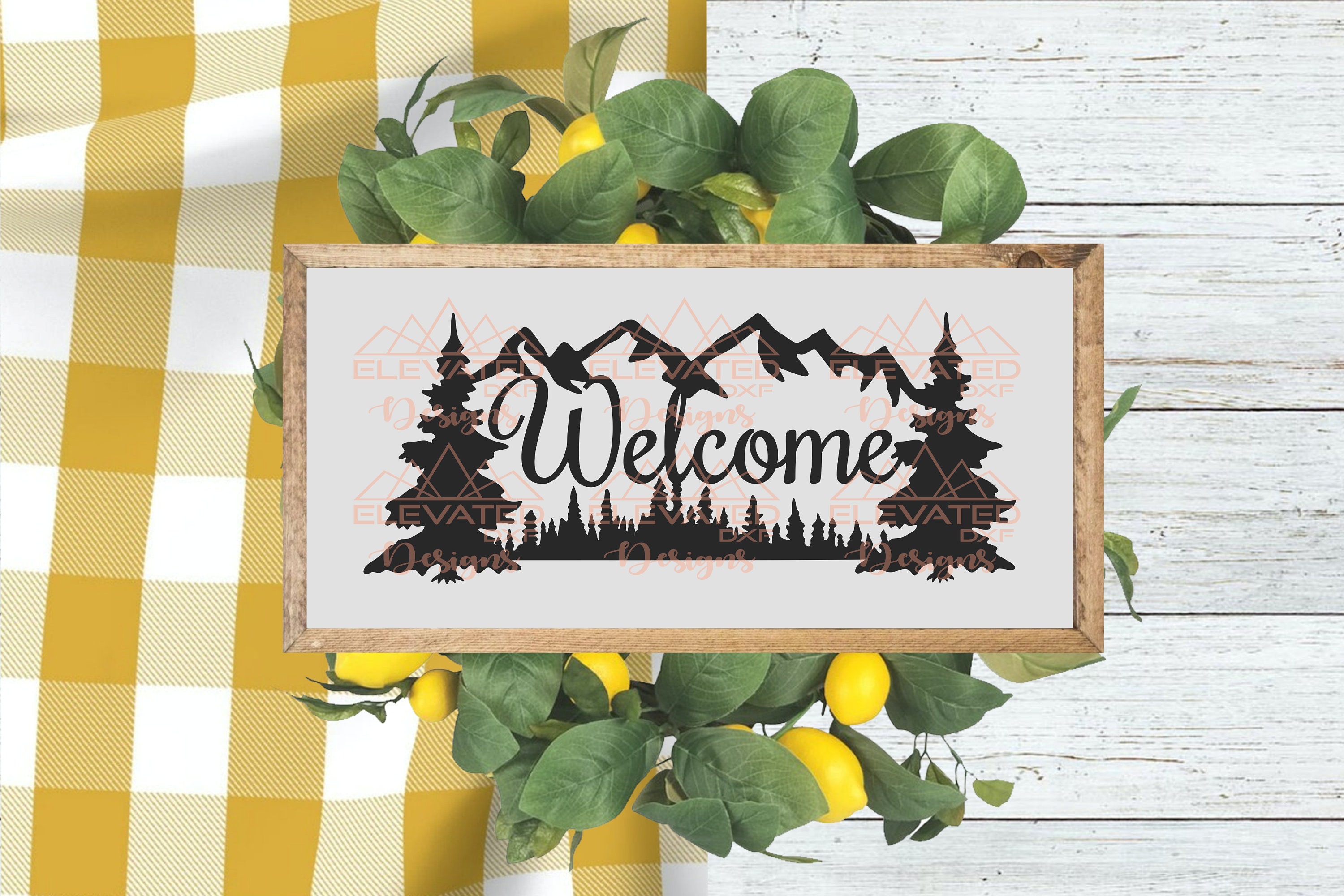 Welcome Mountain Scene DXF, Mountain and Tree Scene SVG, Mountain Scene ...