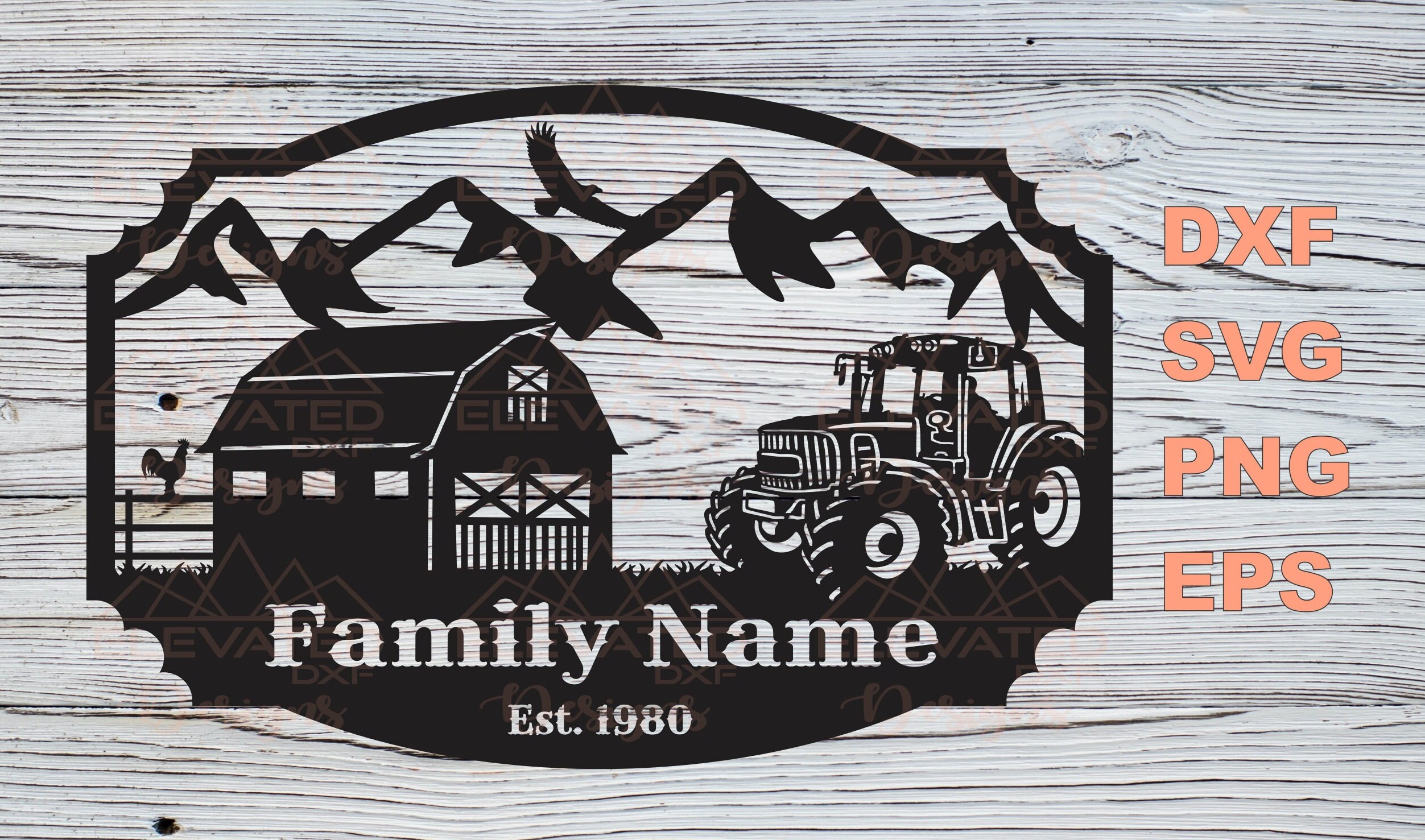 Family Farm Sign, Farm Tractor Scene DXF, Barn SVG, Farmhouse Barn ...