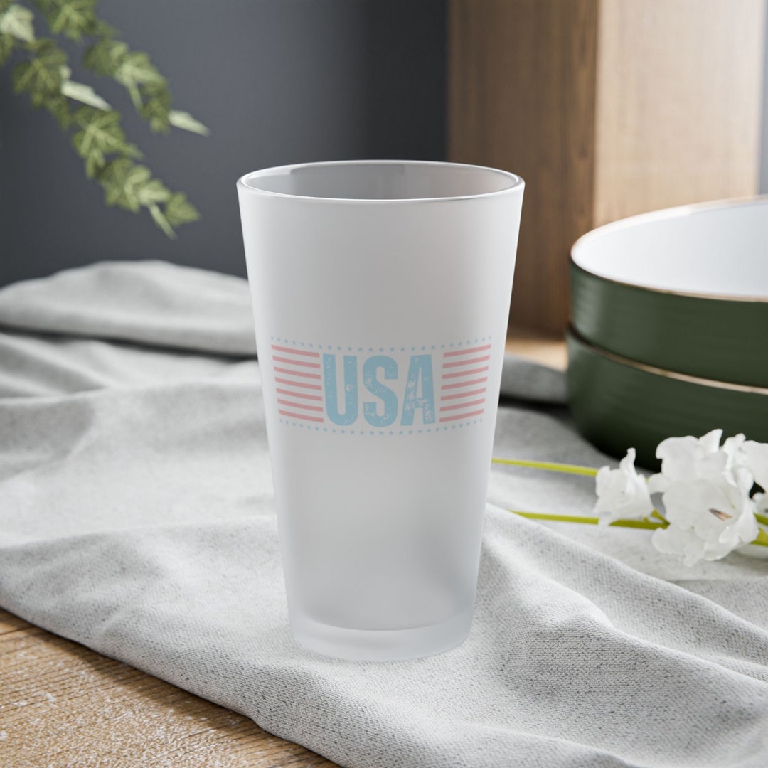 USA Flag Frosted Pint Glass- Custom Patriotic Flag 50 Stars 13 Stripes ...