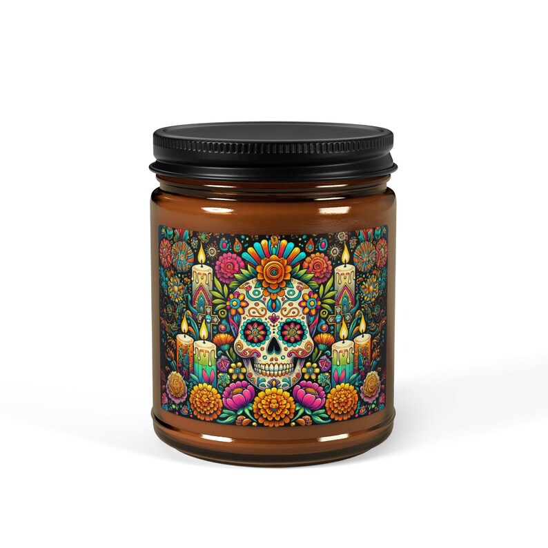 Dia De Los Muertos Day of the Dead Candle- Vibrant Sugar Skull Art ...