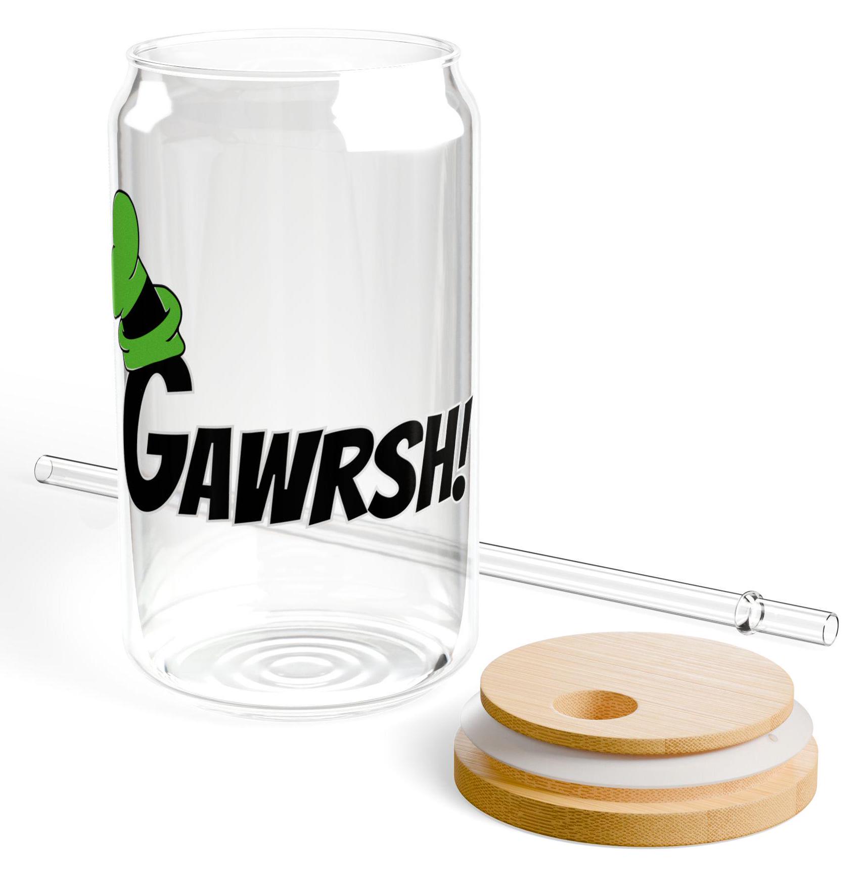 Fun Glass Sipper With Straw Featuring "gawrsh!" and Cartoon Hat Design ...