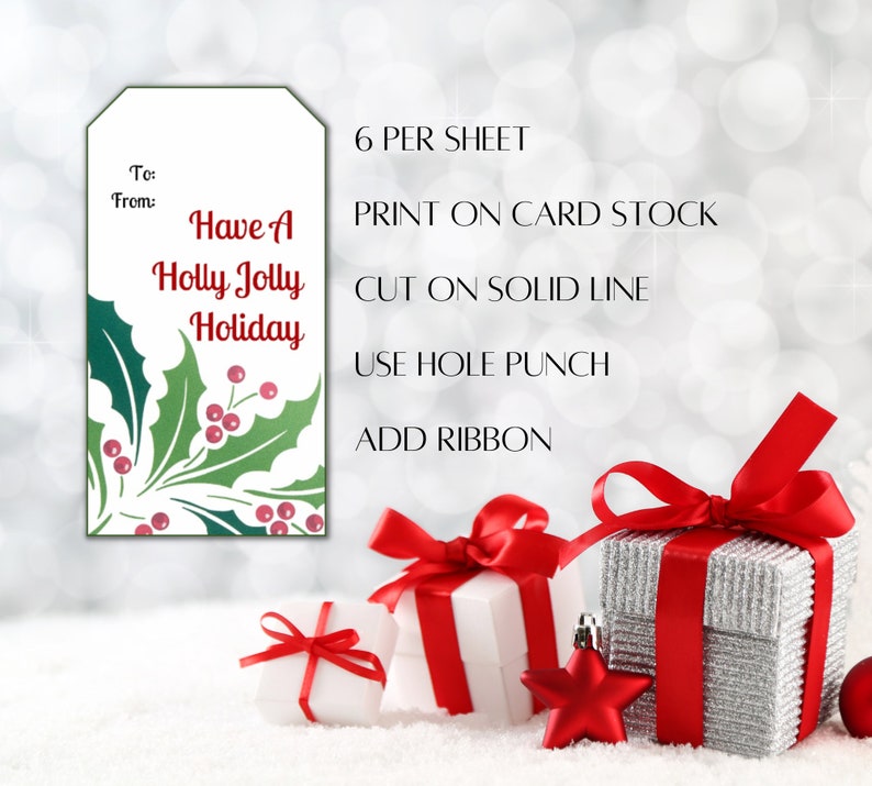 Holly Christmas Gift Tags, Printable Gift Wrap (digital Download) - Etsy