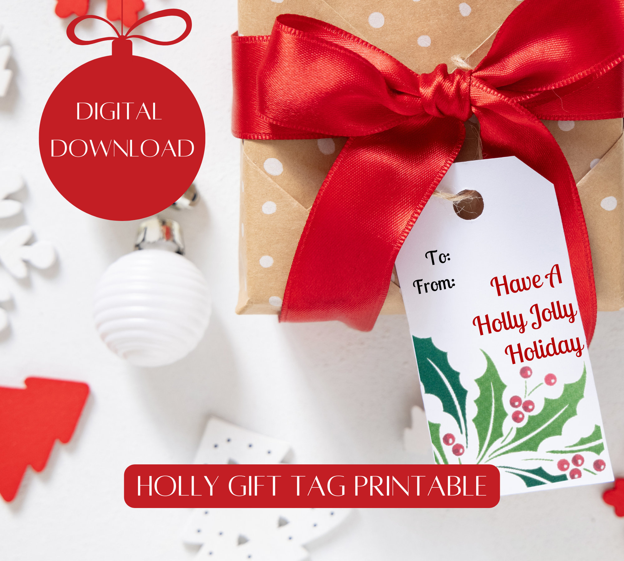 Holly Gift Tags, Printable Gift Tags, Christmas Gift Tag, Gift Tag ...