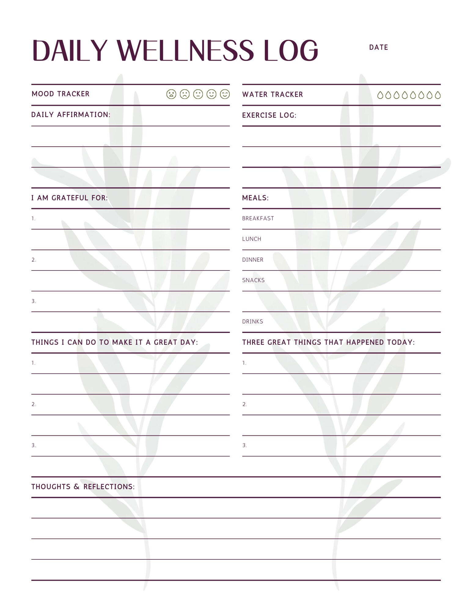 Printable Wellness Journal, Self Care, Mindfulness, Happiness Journal ...