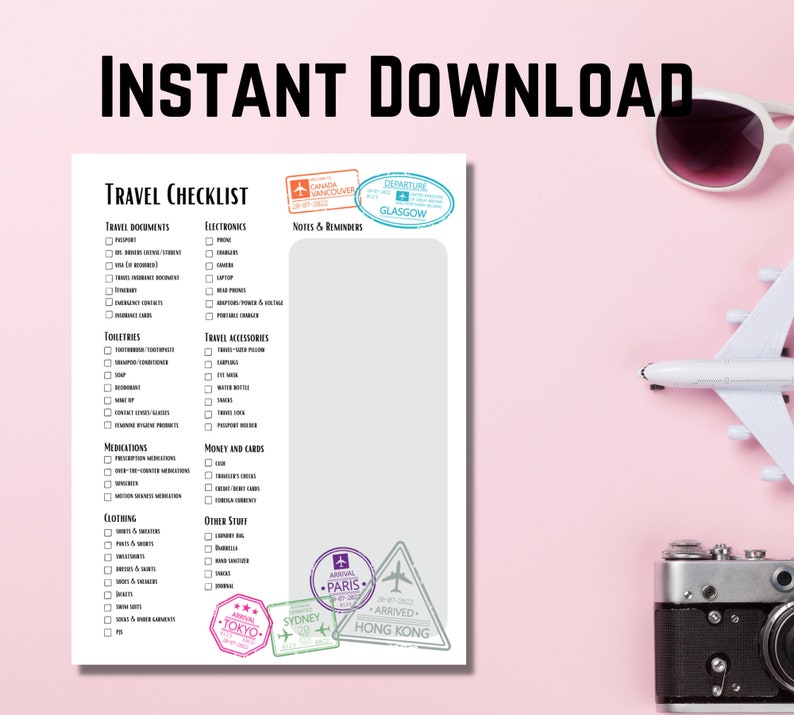 Digital Travel Checklist, Travel Packing List, Travel Planner Printable ...