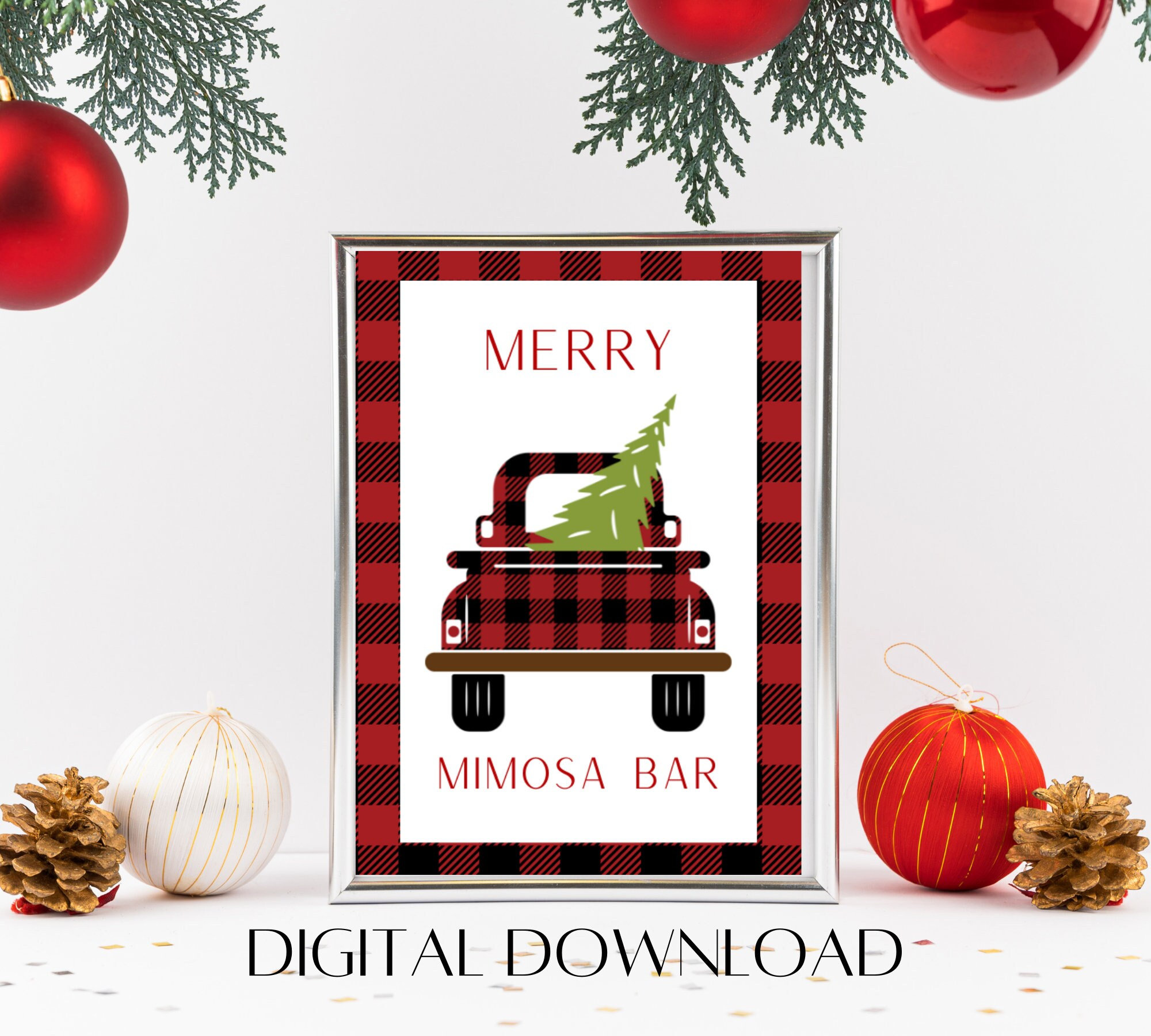 Merry Mimosa Truck Bar Sign, Printable Bar Sign, Buffalo Check With ...