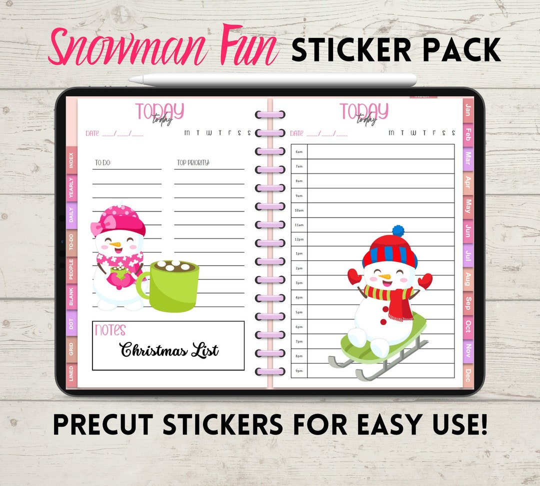 Snowman Fun Winter Digital Stickers, Precut Digital Planner Stickers ...