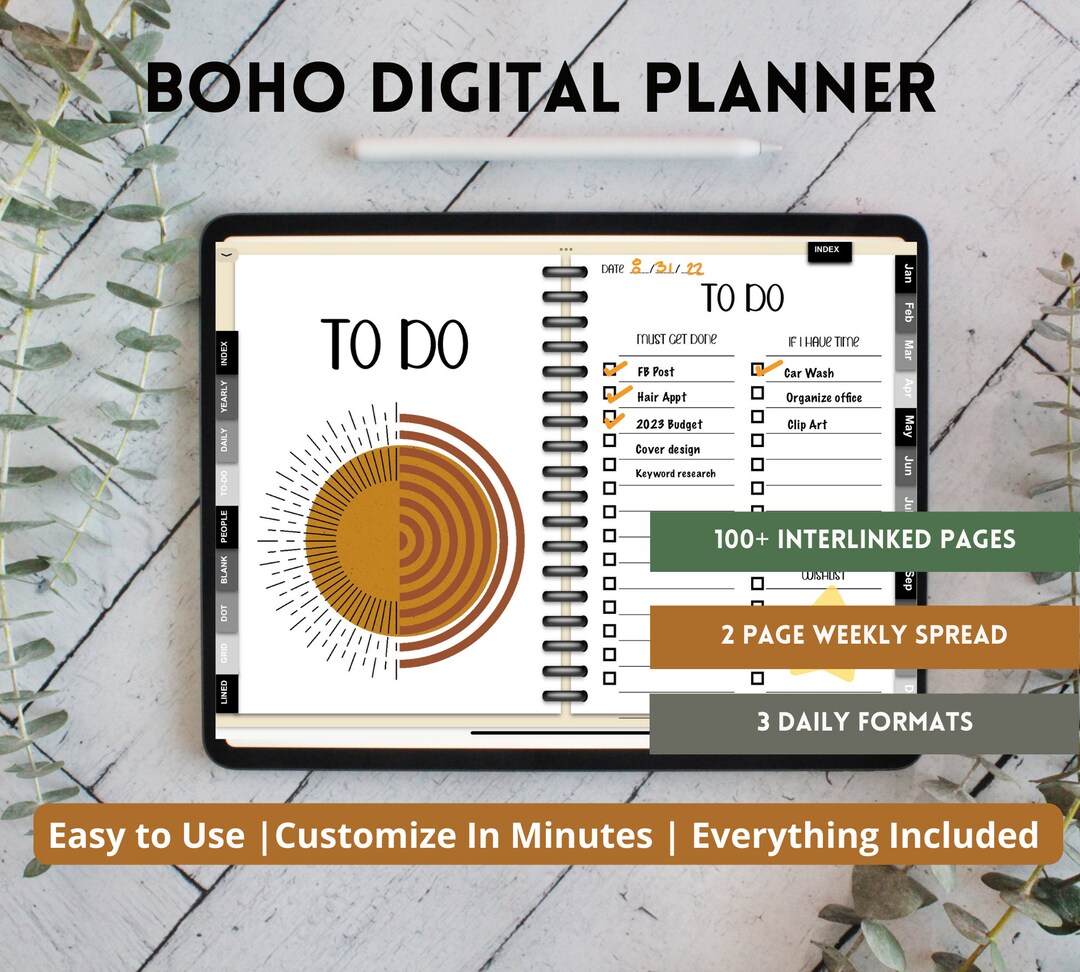 Boho Digital Planner, Undated, Goodnotes Notability Compatible (PDF ...