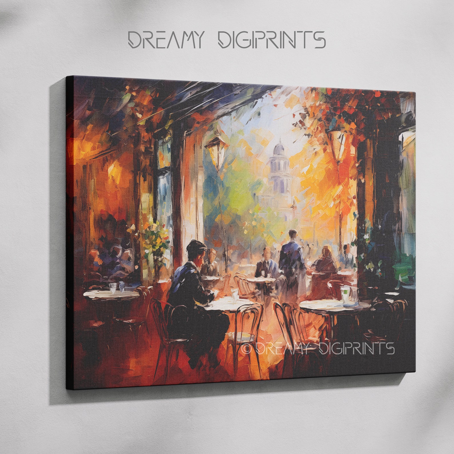 Vintage Café Scene Print, Antique French Cafe Painting, Paris Painting ...