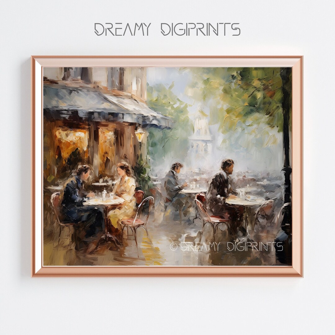 Vintage Café Scene Print, Antique French Cafe Painting, Paris Painting ...