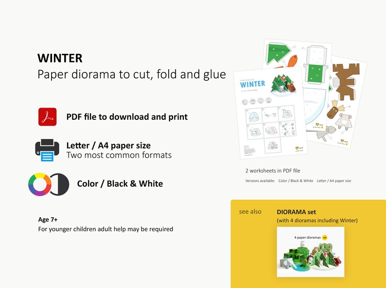 Paper Diorama Winter. Papercraft for Kids. Elk Squirrel and - Etsy
