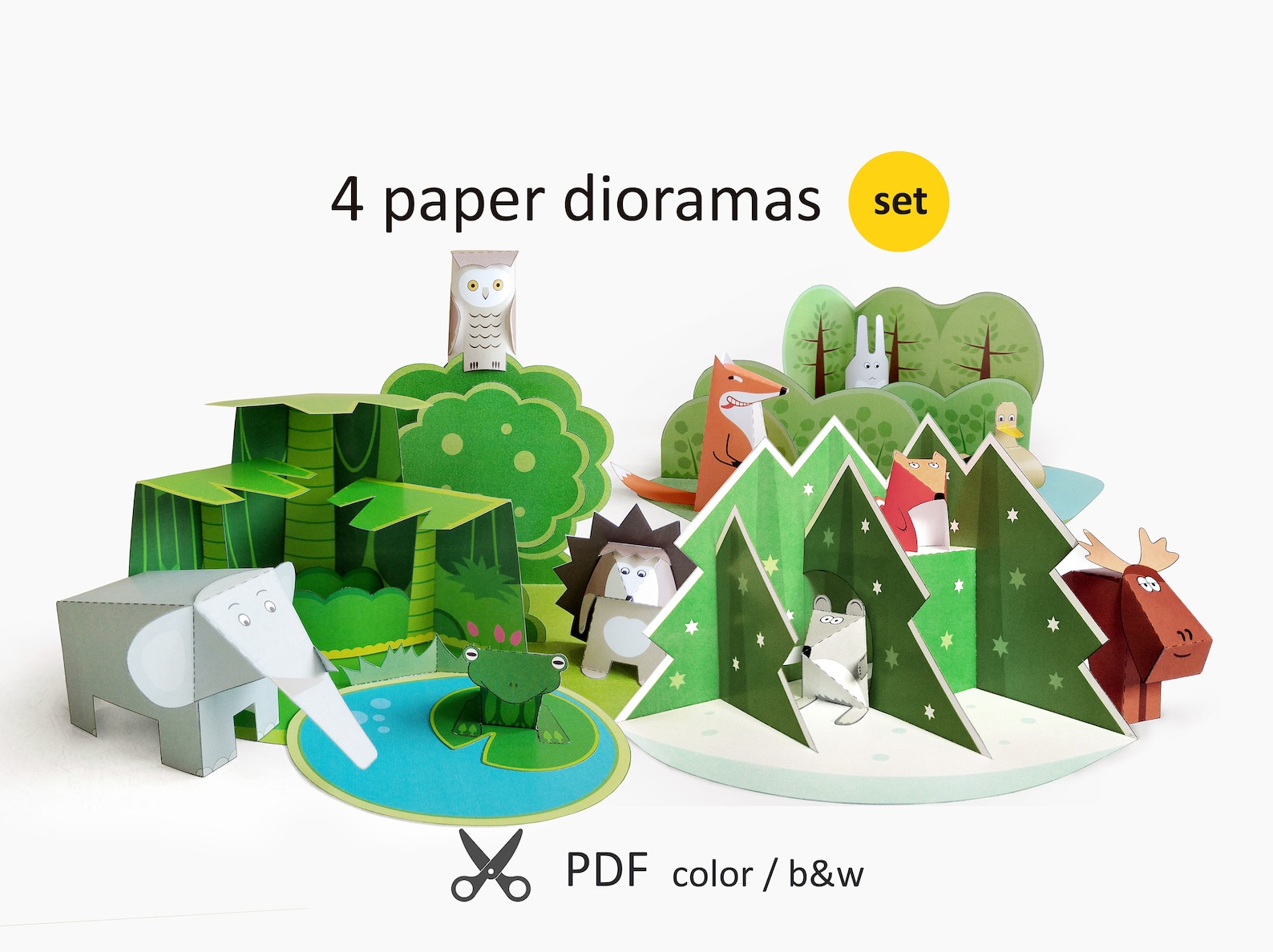 Green Diorama Set. Papercraft Dioramas. Printable Toys for - Etsy
