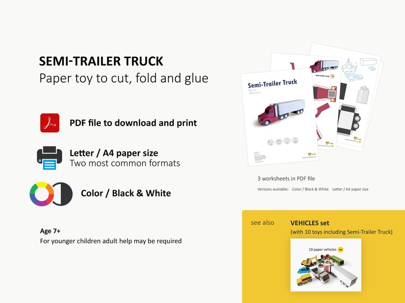 Semi-trailer Truck. Paper Printable Toy. Paper Craft PDF - Etsy