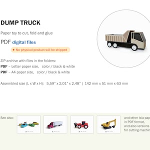 Paper Toy Dump Truck. Printable Papercraft Templates - Etsy