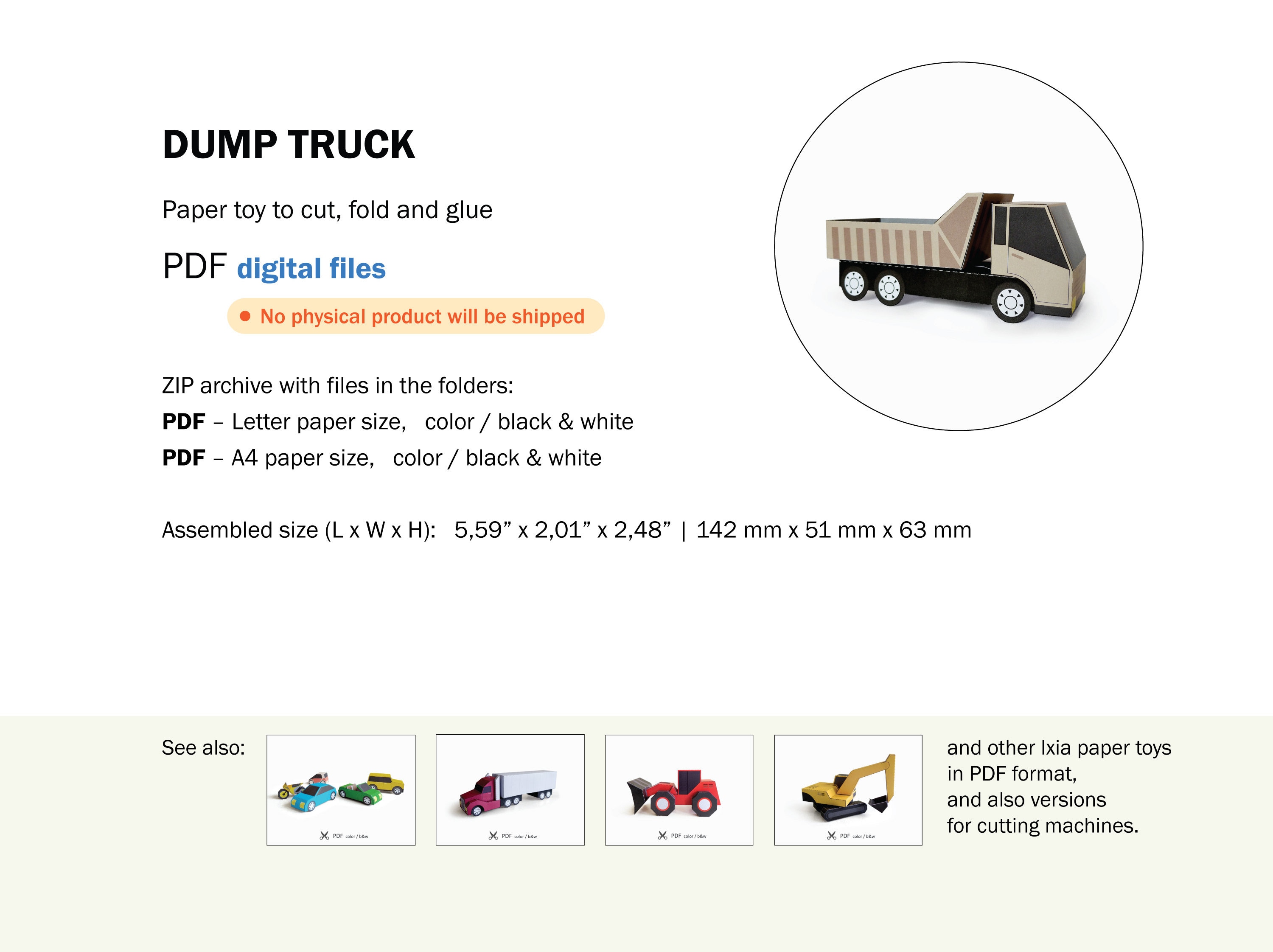 Paper Toy Dump Truck. Printable Papercraft Templates - Etsy