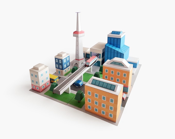 Printable Paper City Craft Set | DIY 3D Mini Town for Kids | Instant ...