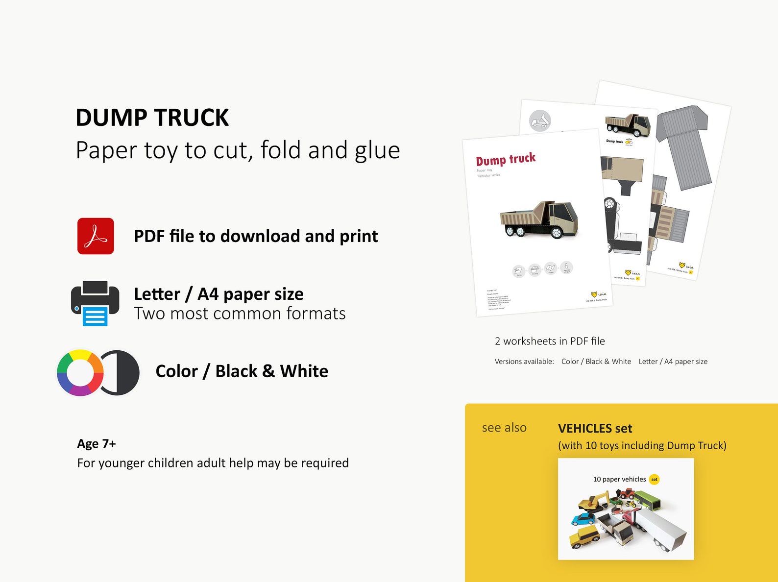 Paper Toy Dump Truck. Printable Papercraft Templates | Etsy