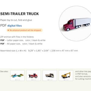 Semi-trailer Truck. Paper Printable Toy. Paper Craft PDF Templates - Etsy
