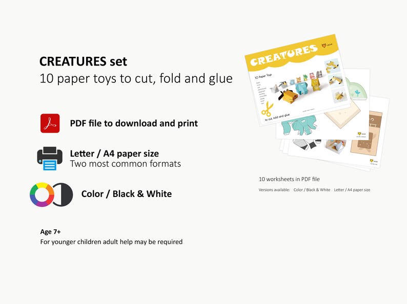 Paper Animals. Easy Paper Toys for Kids. Printable Templates - Etsy